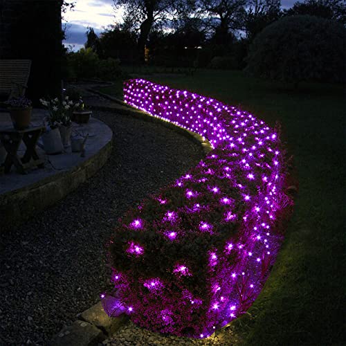 TW SHINE Halloween Christmas 200 LED Net Lights, 9.8 FT x 6.6 FT Connectable Waterproof Decorations with 8 Modes for Outdoor Garden Holiday Party (Purple)