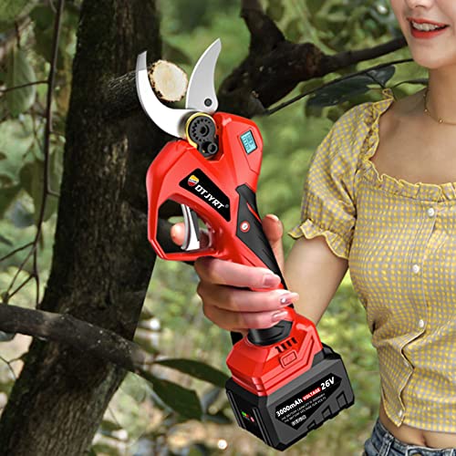 DTJYRT Electric Pruning Shears Cordless Professional Portable Branch Cutter Electric Pruner with 2 PSC Rechargeable 3Ah Lithium Battery 1.38Inch(35MM) Cutting Diameter, 4-6 Working Hours