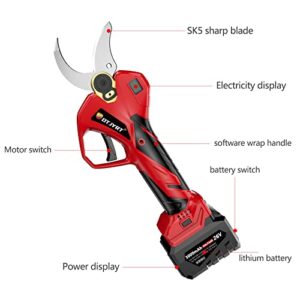 DTJYRT Electric Pruning Shears Cordless Professional Portable Branch Cutter Electric Pruner with 2 PSC Rechargeable 3Ah Lithium Battery 1.38Inch(35MM) Cutting Diameter, 4-6 Working Hours