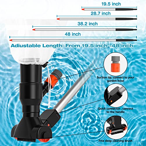 CKE 2022 Upgraded Portable Pool Vacuum Jet Underwater Cleaner W/Brush Bag, 5 Section 48" Pole Handheld Portable Pool Vacuum Swimming Pool Mini Jet Vacuum Pool Cleaner Spa Jet Vac for Above Ground Pool