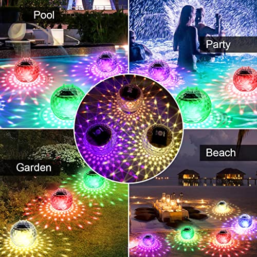 Floating Pool Lights, Solar Pool Lights with RGB Color Changing Waterproof Pool Lights that Float for Swimming Pool at Night Hangable LED Disco Glow Ball Lights for Pond, Garden, Backyard (2 Pack)