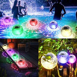 Floating Pool Lights, Solar Pool Lights with RGB Color Changing Waterproof Pool Lights that Float for Swimming Pool at Night Hangable LED Disco Glow Ball Lights for Pond, Garden, Backyard (2 Pack)