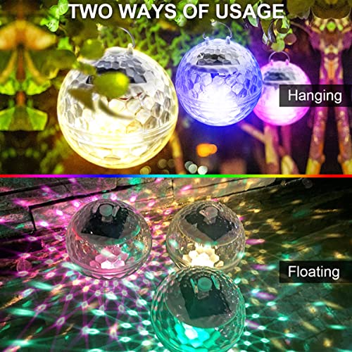 Floating Pool Lights, Solar Pool Lights with RGB Color Changing Waterproof Pool Lights that Float for Swimming Pool at Night Hangable LED Disco Glow Ball Lights for Pond, Garden, Backyard (2 Pack)