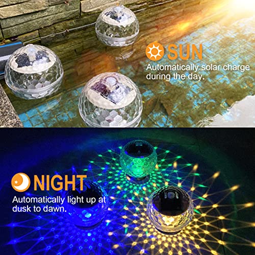 Floating Pool Lights, Solar Pool Lights with RGB Color Changing Waterproof Pool Lights that Float for Swimming Pool at Night Hangable LED Disco Glow Ball Lights for Pond, Garden, Backyard (2 Pack)