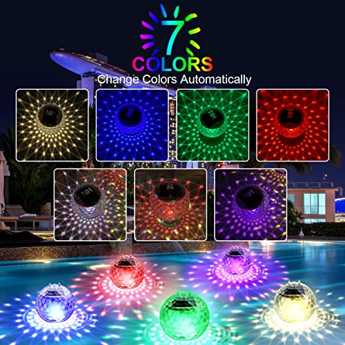 Floating Pool Lights, Solar Pool Lights with RGB Color Changing Waterproof Pool Lights that Float for Swimming Pool at Night Hangable LED Disco Glow Ball Lights for Pond, Garden, Backyard (2 Pack)