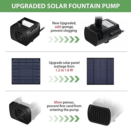 BSHAPPLUS Solar Bird Bath Fountain Pump - 1.8w, New Upgrade Water Fountain with Solar Panel & 4 Nozzles, Water Feature Fountain for Bird Bath, Garden, Fish Tank, Small Pond, Lawn, Aquarium