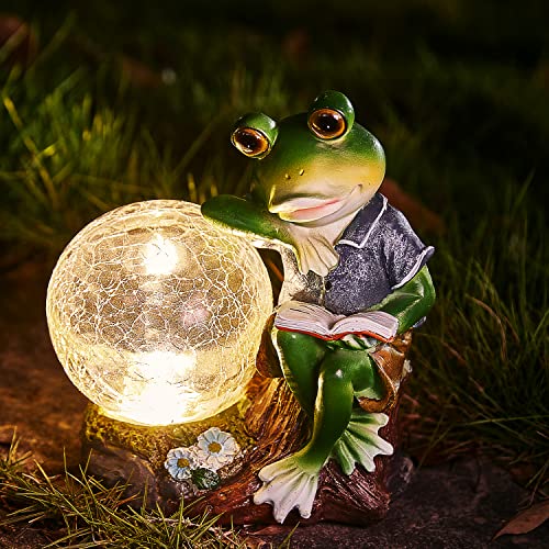 FANOAULEA Garden Frog Statues Outdoor Decorations with Solar Light, Frogs Garden Decor Solar Frog Figurines Lights Waterproof Decoration for Yard Patio Garden Lawn