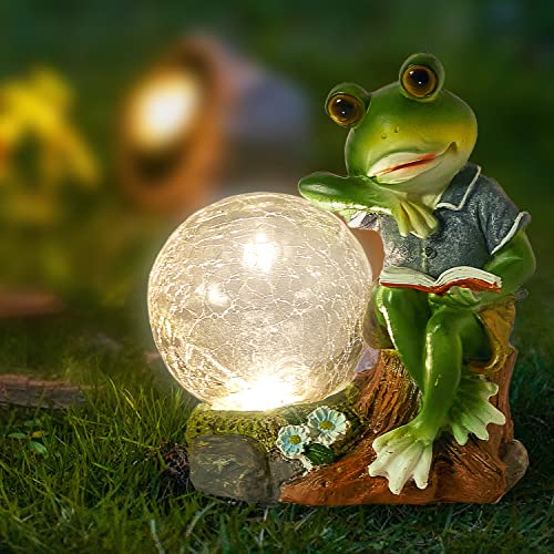 FANOAULEA Garden Frog Statues Outdoor Decorations with Solar Light, Frogs Garden Decor Solar Frog Figurines Lights Waterproof Decoration for Yard Patio Garden Lawn