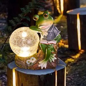 FANOAULEA Garden Frog Statues Outdoor Decorations with Solar Light, Frogs Garden Decor Solar Frog Figurines Lights Waterproof Decoration for Yard Patio Garden Lawn