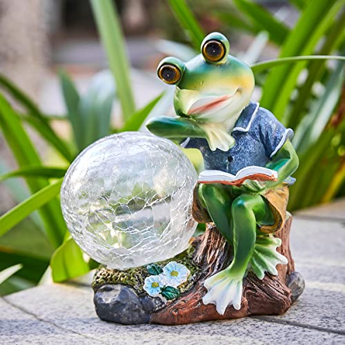 FANOAULEA Garden Frog Statues Outdoor Decorations with Solar Light, Frogs Garden Decor Solar Frog Figurines Lights Waterproof Decoration for Yard Patio Garden Lawn