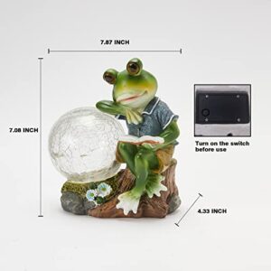 FANOAULEA Garden Frog Statues Outdoor Decorations with Solar Light, Frogs Garden Decor Solar Frog Figurines Lights Waterproof Decoration for Yard Patio Garden Lawn