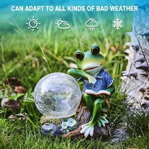 FANOAULEA Garden Frog Statues Outdoor Decorations with Solar Light, Frogs Garden Decor Solar Frog Figurines Lights Waterproof Decoration for Yard Patio Garden Lawn