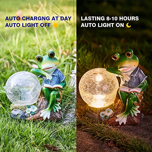 FANOAULEA Garden Frog Statues Outdoor Decorations with Solar Light, Frogs Garden Decor Solar Frog Figurines Lights Waterproof Decoration for Yard Patio Garden Lawn