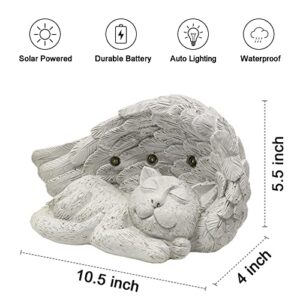 JOHOO Solar Cat Pet Memorial Statue, Cat Memorial Stone Hand-Painted Resin Pet Loss Sympathy Remembrance Gifts with Solar Light Outdoor