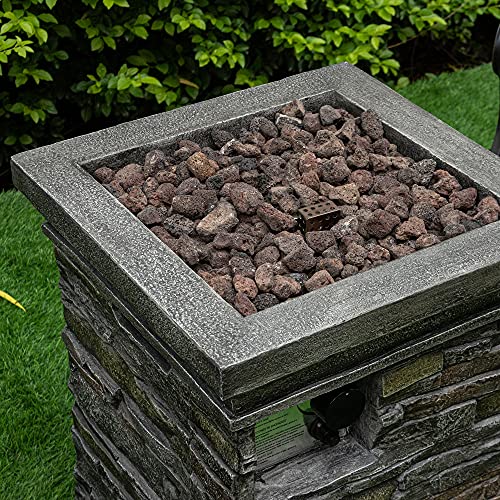 Ehomexpert Propane Fire Pit Column, Square 30000 BTU Outdoor Gas Fire Pit Table for Outdoor Garden Backyard Deck with Lave Rocks and PVC Weather Cover, CSA Certificationp