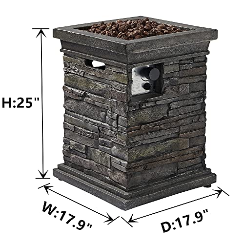 Ehomexpert Propane Fire Pit Column, Square 30000 BTU Outdoor Gas Fire Pit Table for Outdoor Garden Backyard Deck with Lave Rocks and PVC Weather Cover, CSA Certificationp