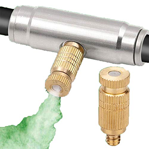 AZHLUF 20 Pack Brass Misting Nozzles for Outdoor Cooling System High Pressure Mister Nozzle with 3/8'' Slip-Lock Tees Atomizing Misting Sprayer Fog Nozzles for Garden, Humidification, Dust Control