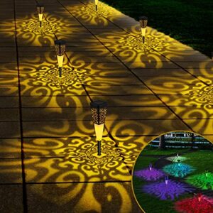 solar garden lights outdoor decor, 4 pack color changing solar pathway lights outdoor waterproof, solar powered garden lights for outdoor porch yard patio backyard lawn decor(multicolor, warm)