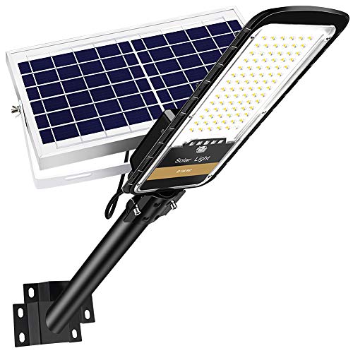 RuoKid Solar Street Lights Outdoor Lamp, 84 LEDs 1500lm IP67 Light with Anti Broken Remote Control Mounting Bracket, Dusk to Dawn Security Led Flood Light for Yard, Garden, etc.