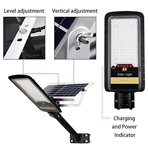 RuoKid Solar Street Lights Outdoor Lamp, 84 LEDs 1500lm IP67 Light with Anti Broken Remote Control Mounting Bracket, Dusk to Dawn Security Led Flood Light for Yard, Garden, etc.