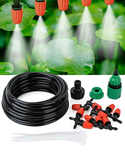 Micro Drip Irrigation Kit, Yulaiyoen Garden Irrigation System Plant Automatic Watering Kit with 32.8ft 1/4inch Blank Distribution Tubing Hose Adjustable Misting Sprinkler Nozzles for Greenhouse Patio