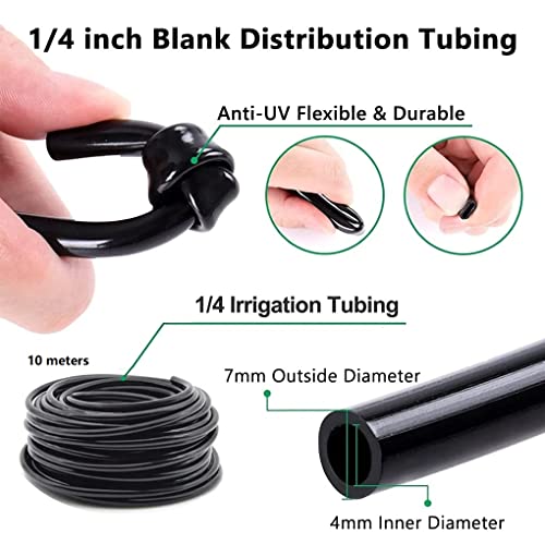 Micro Drip Irrigation Kit, Yulaiyoen Garden Irrigation System Plant Automatic Watering Kit with 32.8ft 1/4inch Blank Distribution Tubing Hose Adjustable Misting Sprinkler Nozzles for Greenhouse Patio