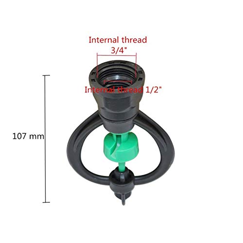 VIEUE Garden Drip Irrigation System Accessories 1/2" to 3/4" Internal Thread Rotating Nozzle 360 Degree Rotating Nozzle Garden Agricultural Irrigation Watering Nozzle (Color : Black with Green)