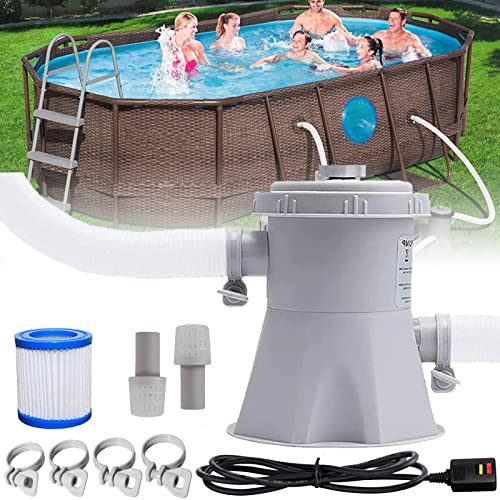 Clear Cartridge Filter Pump for Above Ground Pools 330 Gallon Household Backyard Electric Swimming Pool Filter Pump 110-120V GFCI Inflatable Pool Filter Pump Kit for Garden Patio Pools Cleaning