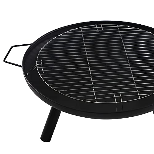 Koreyosh Fire Pit, 21'' Outdoor Patio Steel Fire Pit Wood Burning BBQ Grill Firepit Bowl with Round Mesh Spark Screen Cover Fire Poker for Backyard Garden Camping Picnic Beach Park (Round w/ Grill)