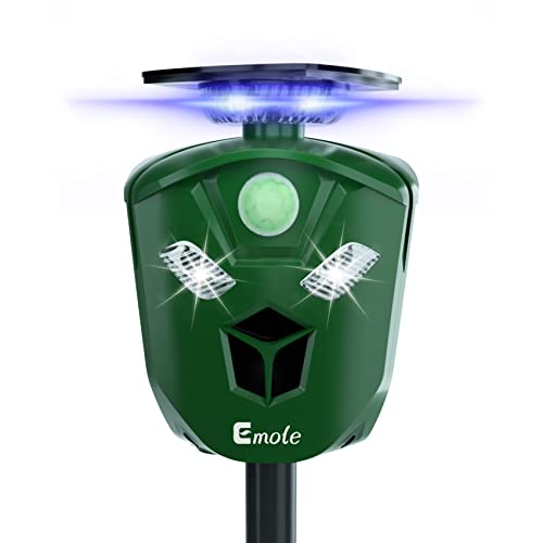 emole Solar Animal Repeller with Motion Sensor Outdoor Ultrasonic Cat Repellent Waterproof Rabbit Deer Deterrent for Garden, Repel Dog Raccoon Skunk in 360 Degree