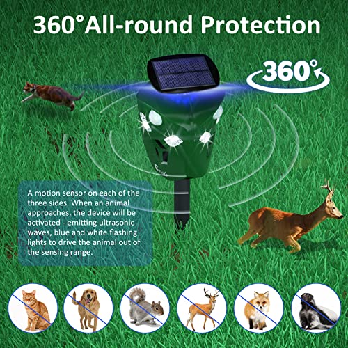 emole Solar Animal Repeller with Motion Sensor Outdoor Ultrasonic Cat Repellent Waterproof Rabbit Deer Deterrent for Garden, Repel Dog Raccoon Skunk in 360 Degree