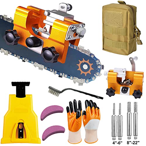 Nziqaz Chainsaw Sharpening Jig Kit, Portable Hand Crank Chainsaw Sharpeners Contains 3pcs Grinding Rod for All Kinds Of Chain Saws Blade and Electric Saw, for DIY Lumberjack, Garden Worker, Yellow