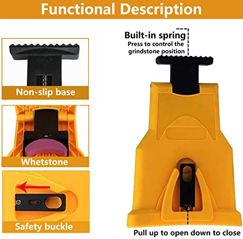 Nziqaz Chainsaw Sharpening Jig Kit, Portable Hand Crank Chainsaw Sharpeners Contains 3pcs Grinding Rod for All Kinds Of Chain Saws Blade and Electric Saw, for DIY Lumberjack, Garden Worker, Yellow