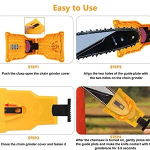 Nziqaz Chainsaw Sharpening Jig Kit, Portable Hand Crank Chainsaw Sharpeners Contains 3pcs Grinding Rod for All Kinds Of Chain Saws Blade and Electric Saw, for DIY Lumberjack, Garden Worker, Yellow