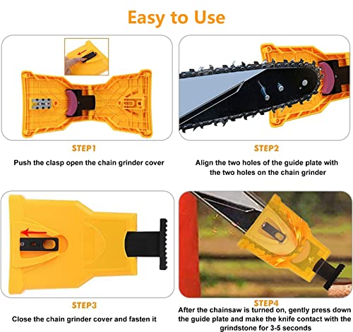 Nziqaz Chainsaw Sharpening Jig Kit, Portable Hand Crank Chainsaw Sharpeners Contains 3pcs Grinding Rod for All Kinds Of Chain Saws Blade and Electric Saw, for DIY Lumberjack, Garden Worker, Yellow