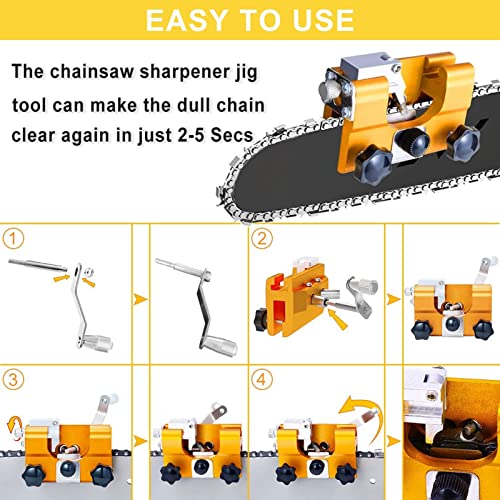 Nziqaz Chainsaw Sharpening Jig Kit, Portable Hand Crank Chainsaw Sharpeners Contains 3pcs Grinding Rod for All Kinds Of Chain Saws Blade and Electric Saw, for DIY Lumberjack, Garden Worker, Yellow