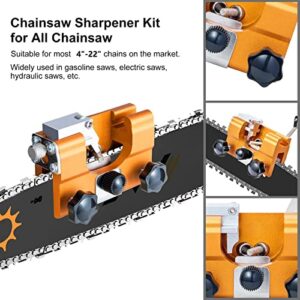 Nziqaz Chainsaw Sharpening Jig Kit, Portable Hand Crank Chainsaw Sharpeners Contains 3pcs Grinding Rod for All Kinds Of Chain Saws Blade and Electric Saw, for DIY Lumberjack, Garden Worker, Yellow