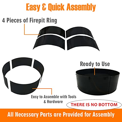 FEBTECH fire Rings for Outdoors Heavy Duty – fire Pit Ring 48 inch – Fire Pit Insert Round DIY fire Pit Liner - Above or In-Ground fire Ring for Outdoor Garden Patio Camping Bonfire