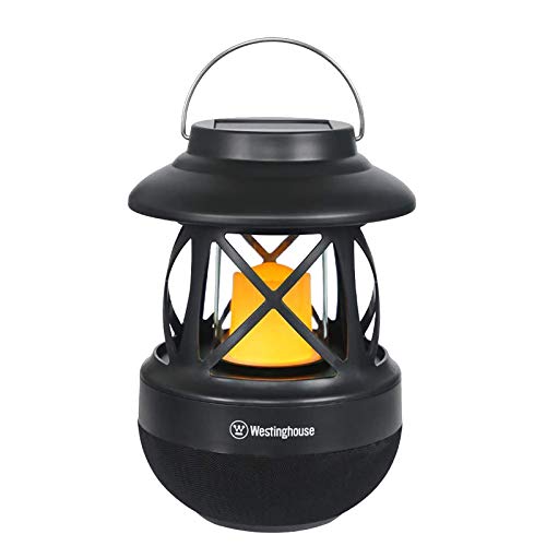 Westinghouse Solar Outdoor Bluetooth Speaker with Light, Rechargeable Atmosphere LED Table Lamp, Weather Resistant Decorative Candle Lantern with Speaker for Garden Yard Patio Porch Housewarming Gifts