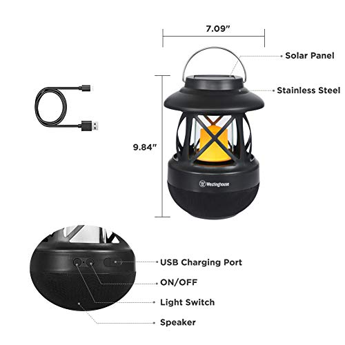 Westinghouse Solar Outdoor Bluetooth Speaker with Light, Rechargeable Atmosphere LED Table Lamp, Weather Resistant Decorative Candle Lantern with Speaker for Garden Yard Patio Porch Housewarming Gifts