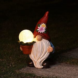 cangyuange 11” garden gnome statue solar decorations, garden decoration outdoor indoor statue, red hat big dwarf statue