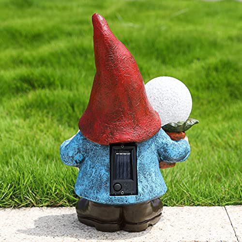 CANGYUANGE 11” Garden Gnome Statue Solar Decorations, Garden Decoration Outdoor Indoor Statue, Red Hat Big Dwarf Statue