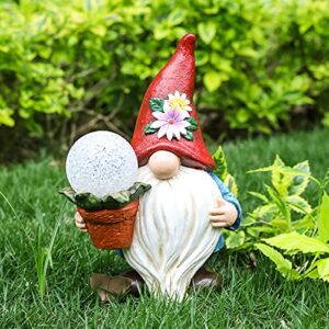 CANGYUANGE 11” Garden Gnome Statue Solar Decorations, Garden Decoration Outdoor Indoor Statue, Red Hat Big Dwarf Statue