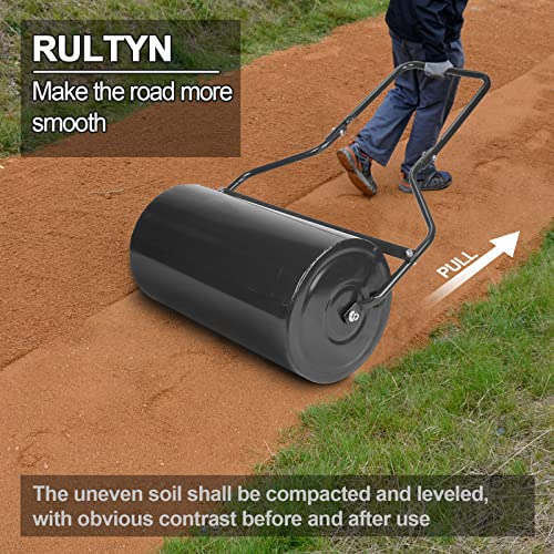 Rultyn Lawn Roller Push/Pull Steel Sod Roller 13 Gallons/48L Lawn Rollers Tow Behind Water Filled for Park, Garden, Yard, Ball Field (Black-24inch)