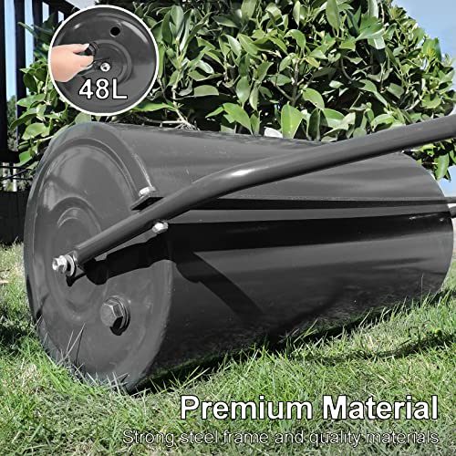 Rultyn Lawn Roller Push/Pull Steel Sod Roller 13 Gallons/48L Lawn Rollers Tow Behind Water Filled for Park, Garden, Yard, Ball Field (Black-24inch)