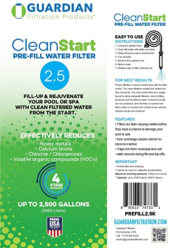 Guardian Filtration PRE Fill - Garden Hose Pre Filter to Fill Hot Tubs, Spas, Aquariums and Ponds- PREFILL2.5K 2,500 Gallon Water Pre-Filter