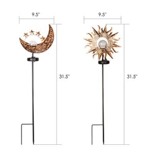 LANNIU Solar Garden Lights, Metal Solar Lights Outdoor Waterproof, Sun and Moon Solar Lights Decorative with Heavy Bulb Base, for Outdoor, Patio, Yard & Garden Decor