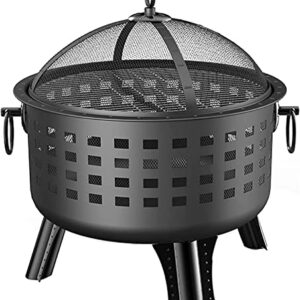 LEAYAN Garden Fire Pit Grill Bowl Grill Barbecue Rack Portable Fire Pit, Round Wood Burning Fire Pit, Fire Pit for Outdoor Garden Patio, for Outdoor Backyard Terrace Patio