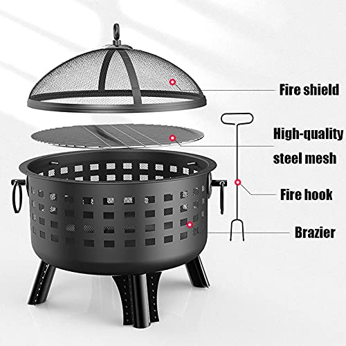 LEAYAN Garden Fire Pit Grill Bowl Grill Barbecue Rack Portable Fire Pit, Round Wood Burning Fire Pit, Fire Pit for Outdoor Garden Patio, for Outdoor Backyard Terrace Patio