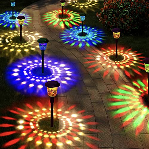 GPRDBTN Solar Pathway Lights 8 Pack, Color Changing + Warm White Solar Garden Lights, Waterproof Solar Powered Lighting, Automatic on/Off Led Landscape Lighting for Yard, Garden, Lawn and Walkway…